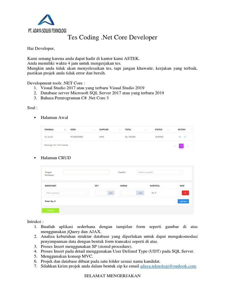Tes Coding .Net Core Developer | PDF