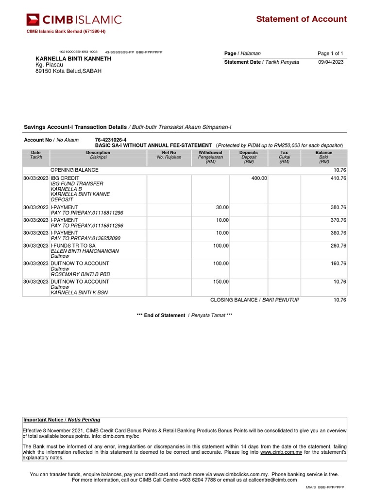 Estatement20230409 000733807 | PDF | Banks | Banking