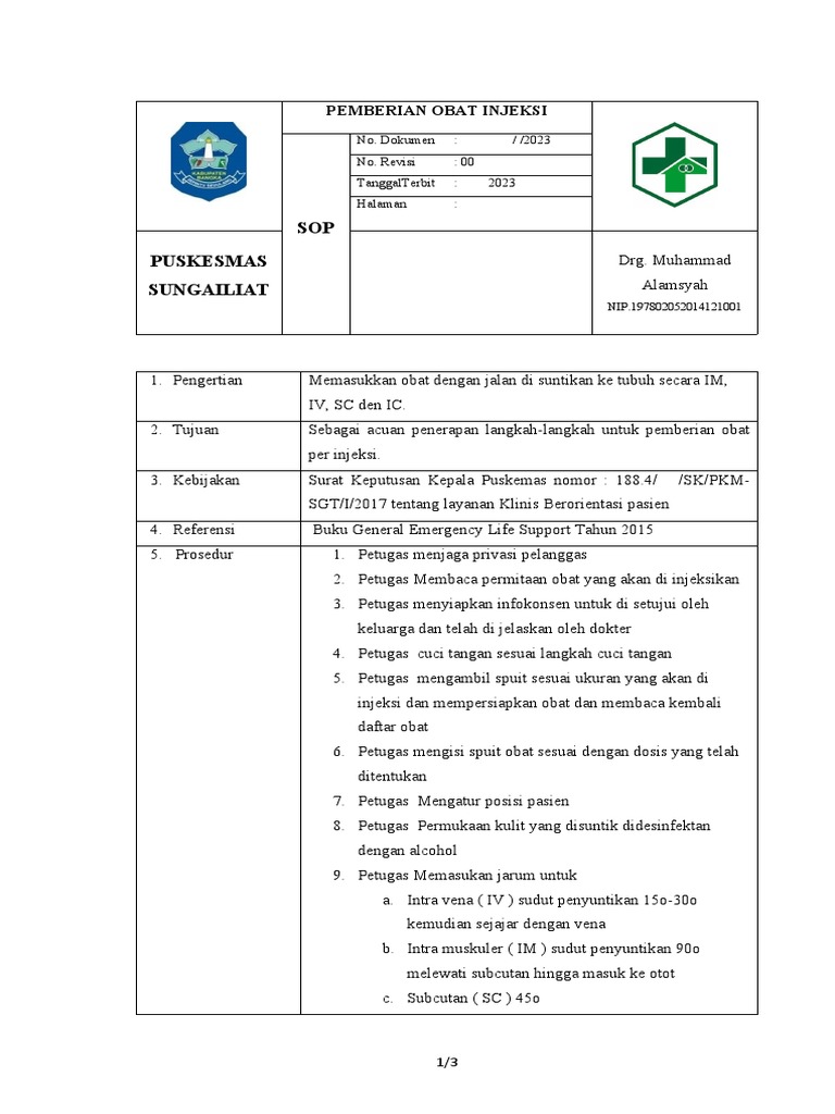 Sop Injeksi 2023 | PDF