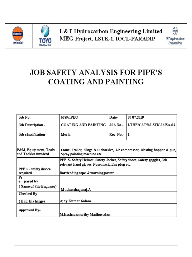 JSA For Coating and Painting | PDF | Grinding (Abrasive Cutting ...