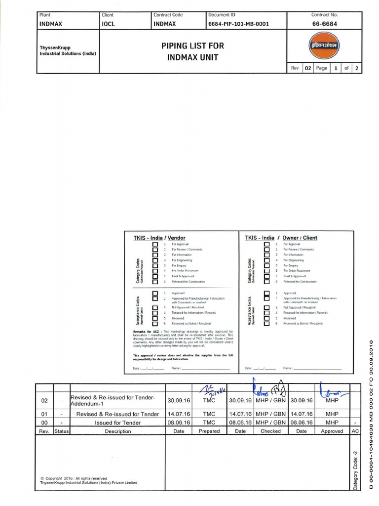 6684-PIP-101-MB-0001 - 000 - 02 - Piping List For Indmax Unit | PDF ...