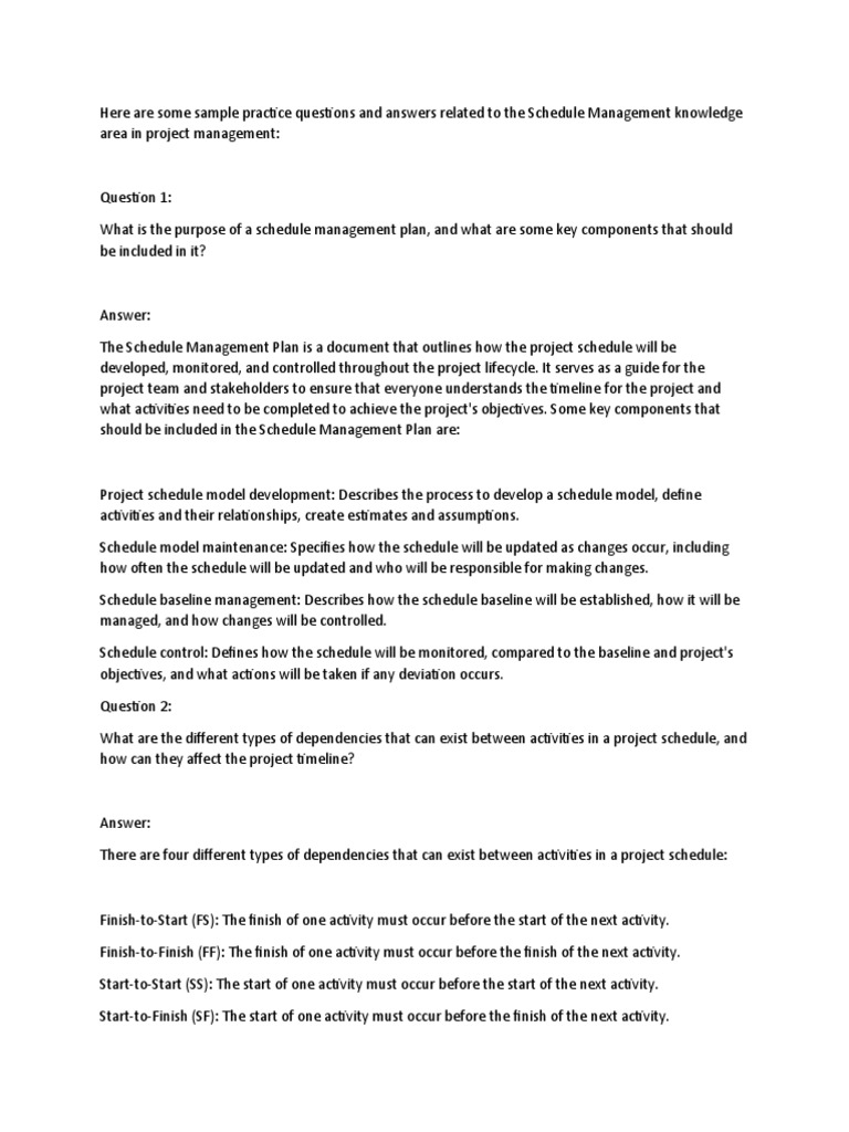 Schedule Management Practice Questions | PDF | Project Management ...