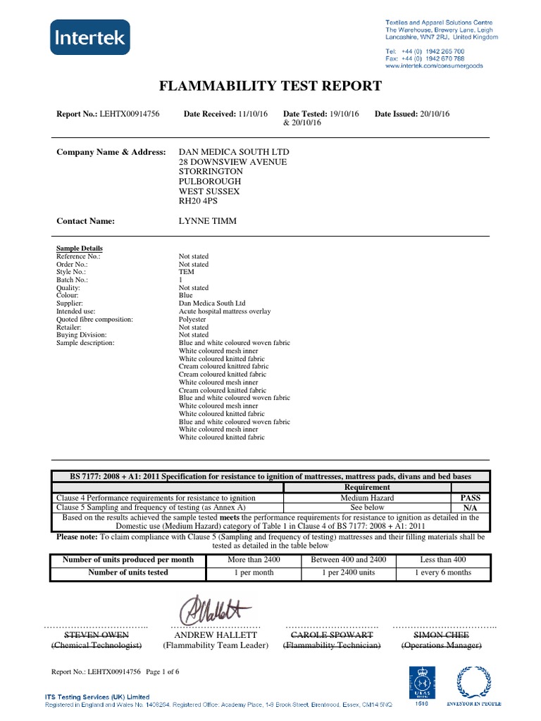 Dan Medica South LTD BS 7177 Medium Hazard | PDF | Combustion | Fires