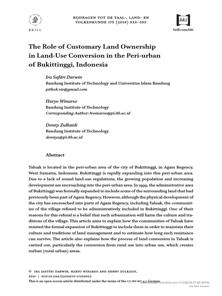 The Role of Customary Land Ownership in Land-Use Bukittinggi | PDF ...