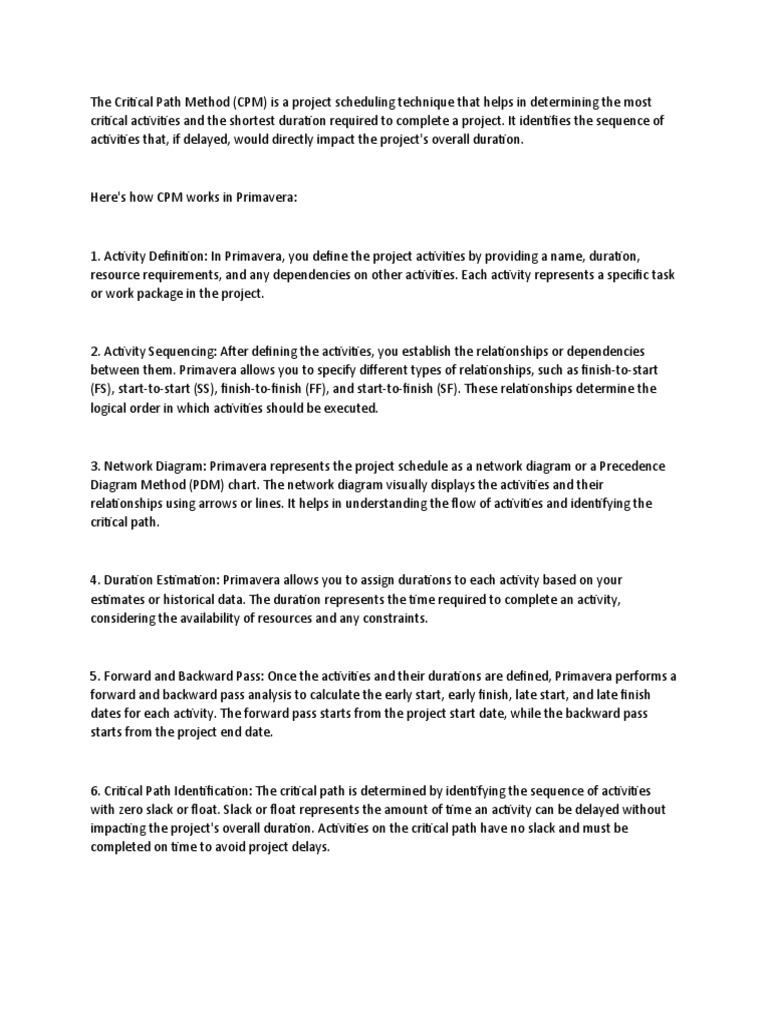 CPM and Duration Management in Primavera | PDF | Information Science ...