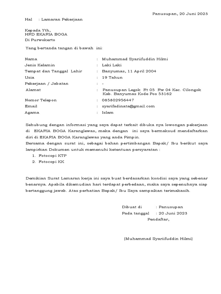 Lamaran Pekerjaan di Ekaria Boga | PDF