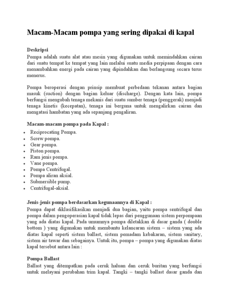 Macam-Macam Pompa | PDF