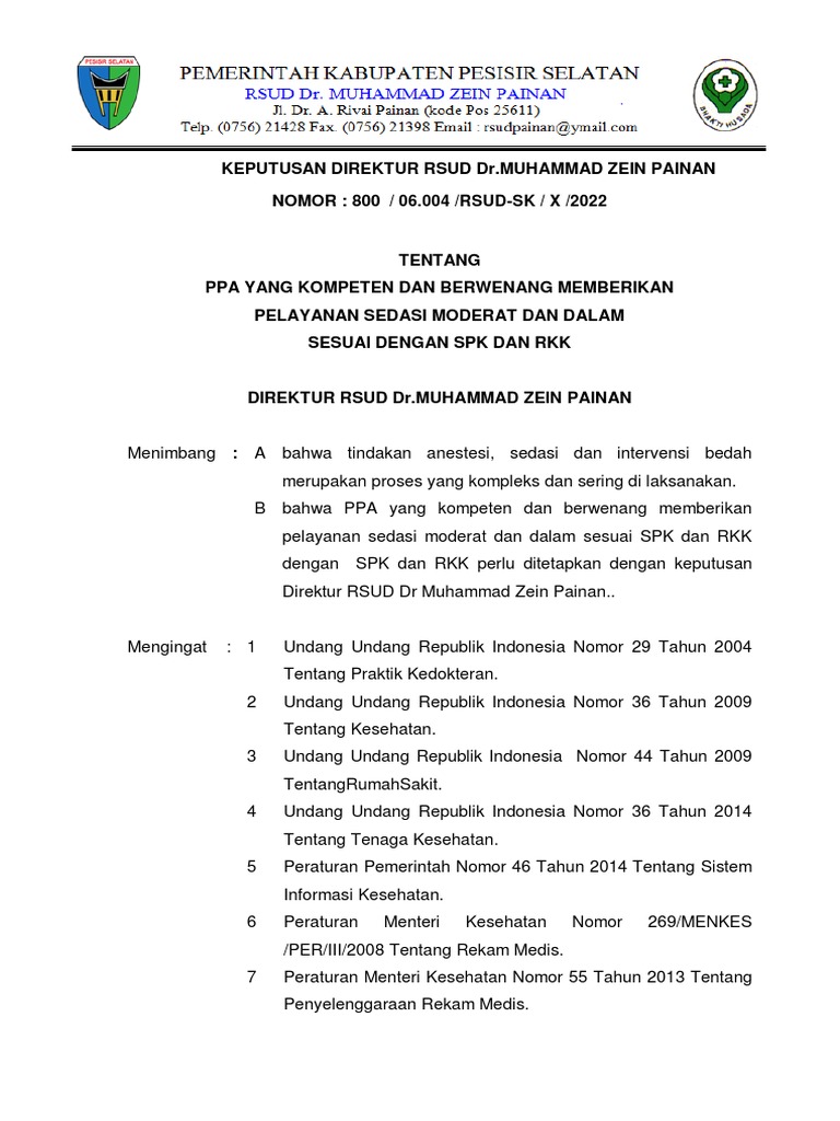 004.SK Ppa Yang Kompeten Dan Berwenang Memberikan Pelayanan Sedasi Moderat Dan Dalam | PDF ...