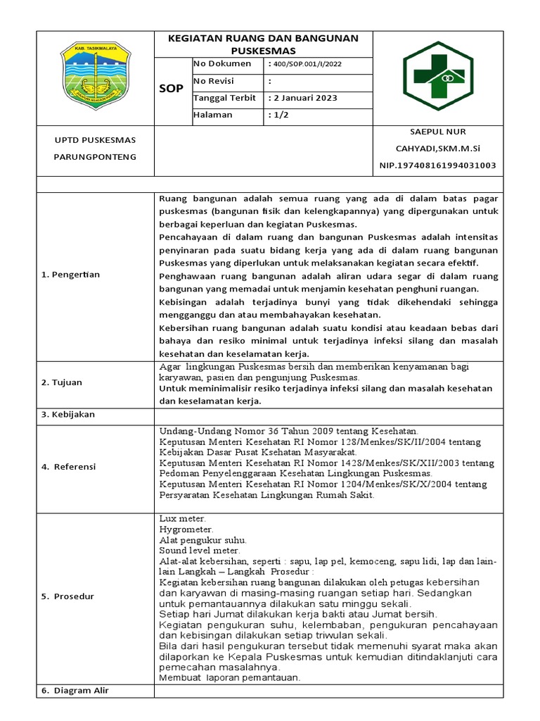 Sop - 2 - Kegiatan Ruang Dan Bangunan Puskesmas | PDF