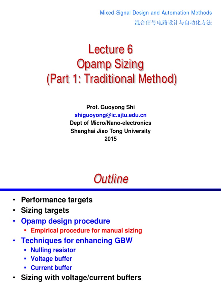 Lect06 Opamp Sizing Pt1 | PDF | Operational Amplifier | Amplifier