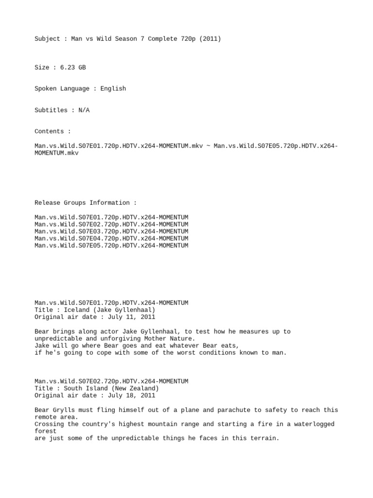 Man vs Wild Season 7 Complete Download | PDF | Earth Sciences ...