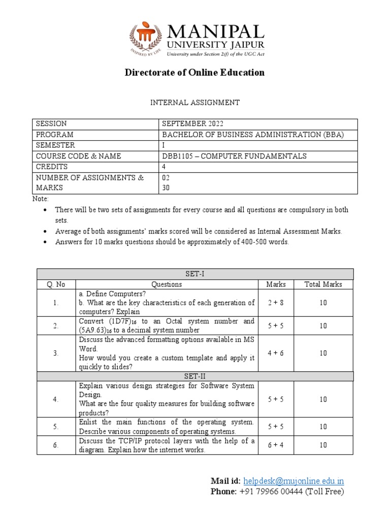 Assignment DBB1105 BBA 1 Set-1 and 2 Nov 2022 | PDF | Computer Network | Operating System