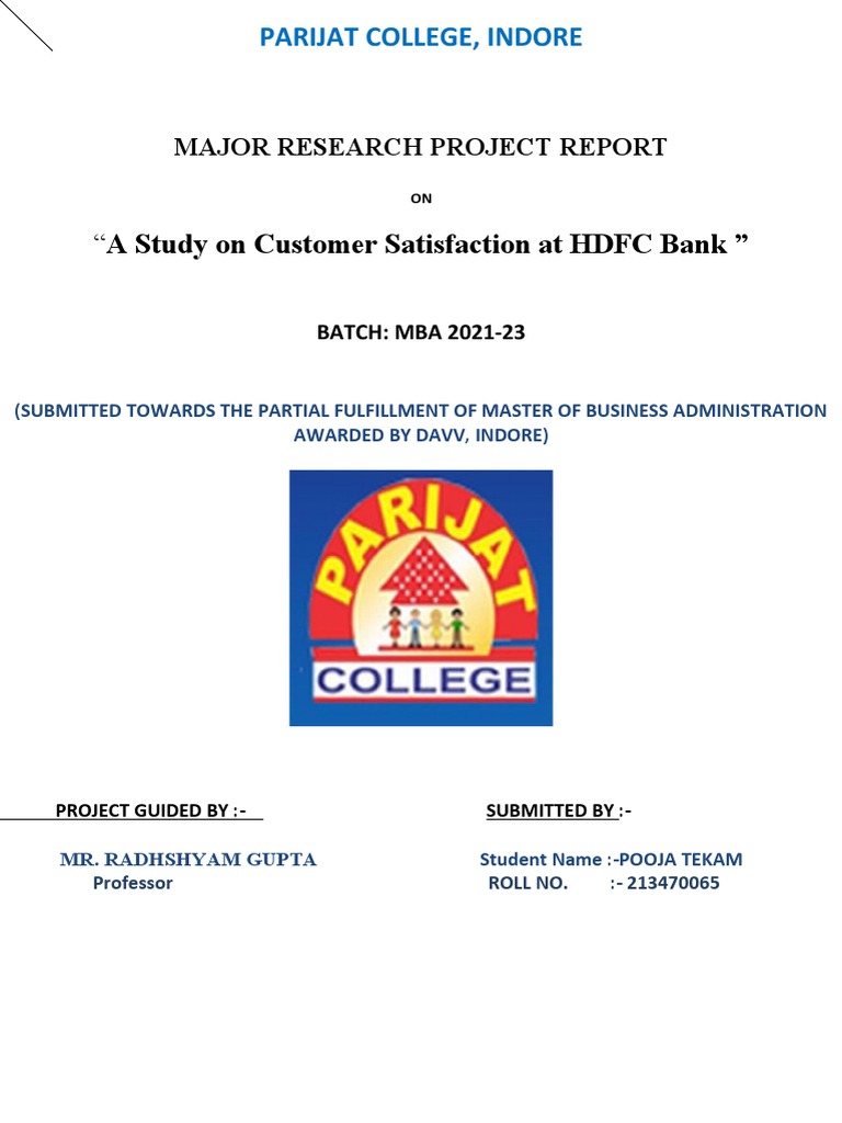 A Study On Customer Satisfaction HDFC HOJKJ | PDF | Banks | Customer Satisfaction