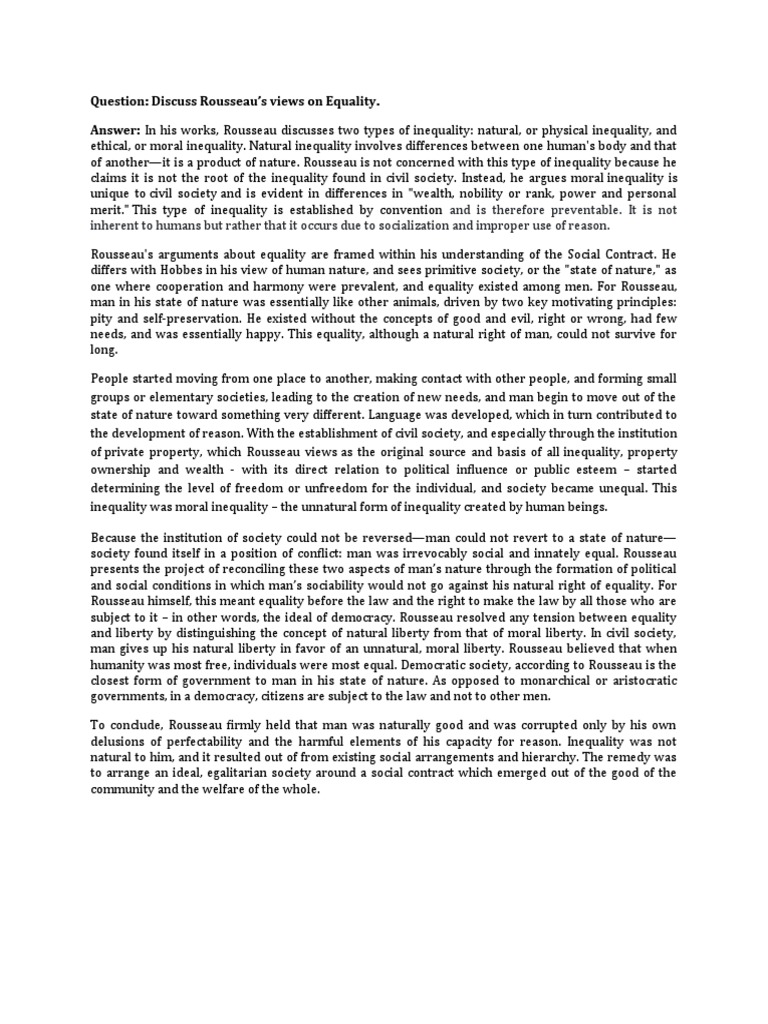 Rousseau On Equality | PDF | Jean Jacques Rousseau | Egalitarianism