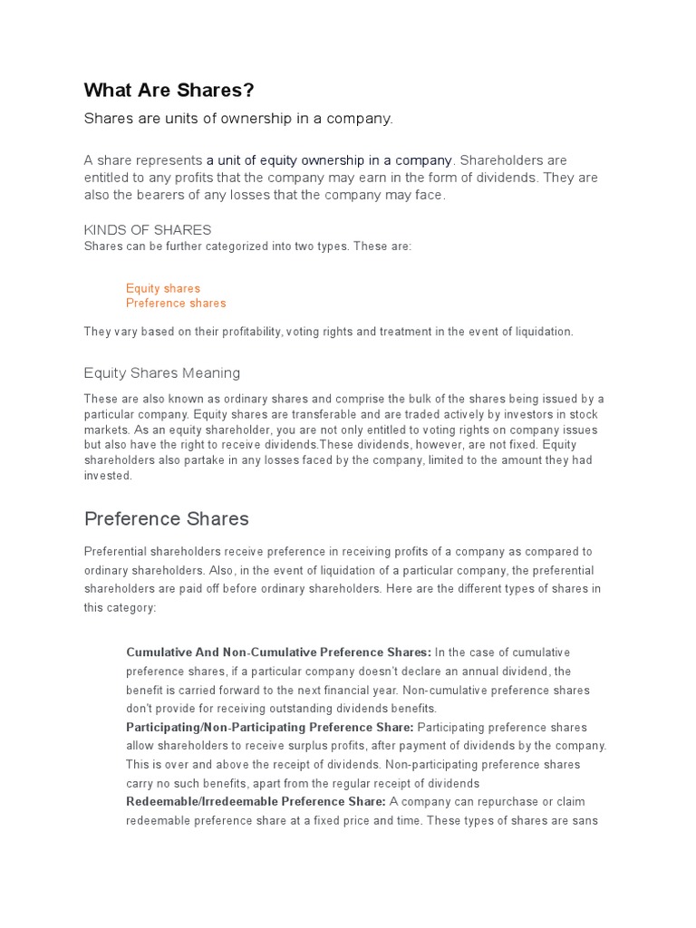Understanding Shares: Types and Benefits | PDF | Career & Growth | Business
