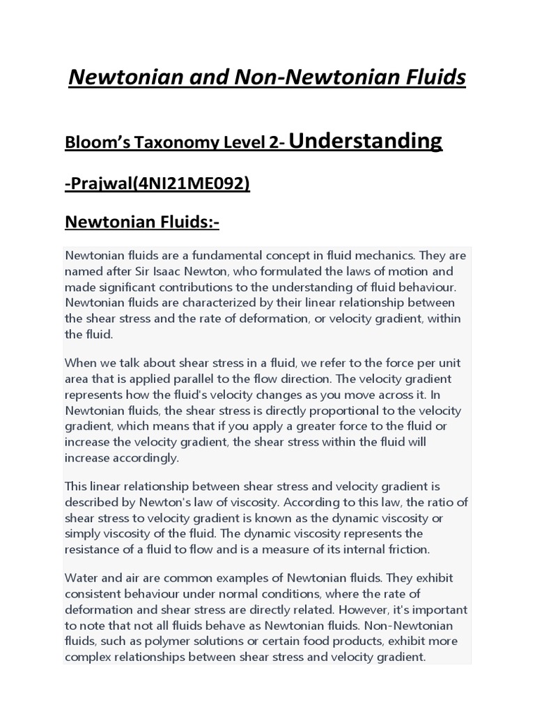 Newtonian and Non-Newtonian Fluids | PDF | Fluid Mechanics | Shear Stress