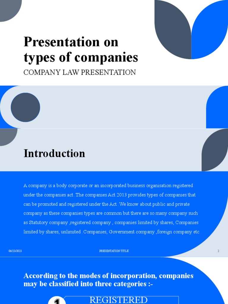 Presentation On Types of Companies | PDF | Subsidiary | Companies