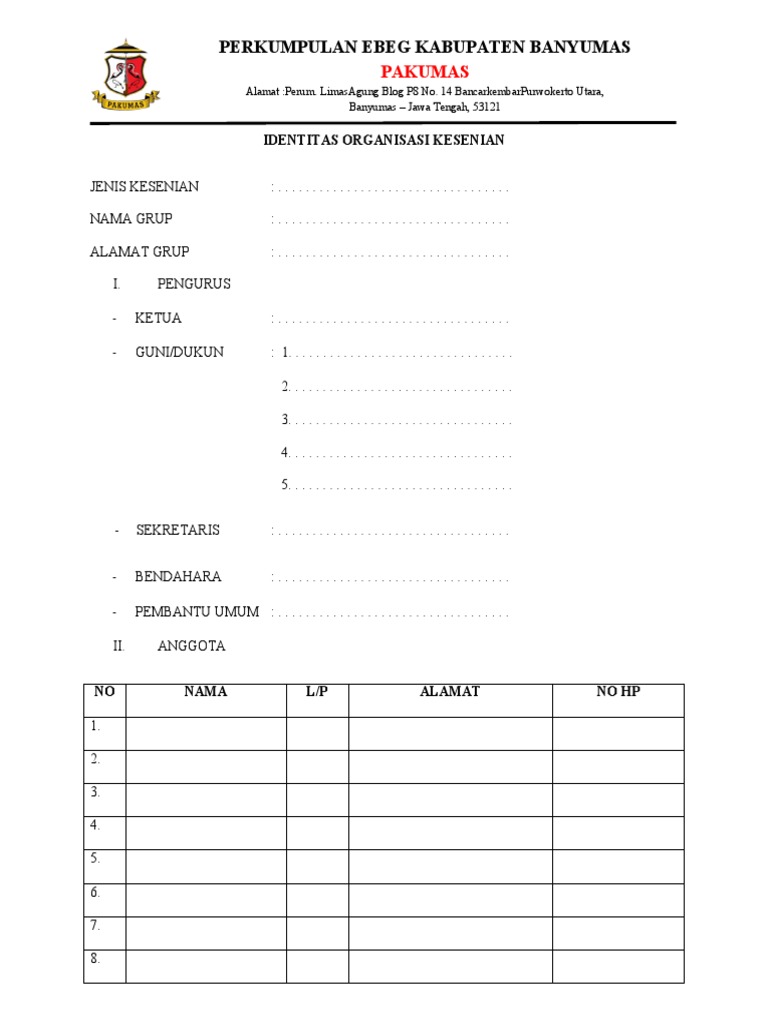 Susunan Pengurus Perkumpulan Ebeg | PDF