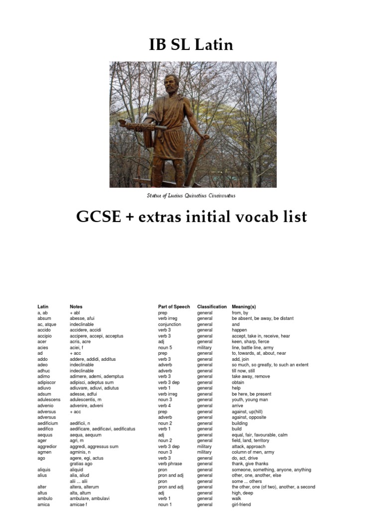 IB SL Latin: Statue of Lucius Quinctius Cincinnatus | PDF | Verb