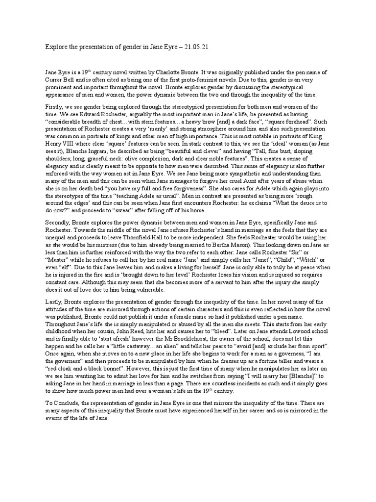 Explore The Presentation of Gender in Jane Eyre | PDF | Jane Eyre ...