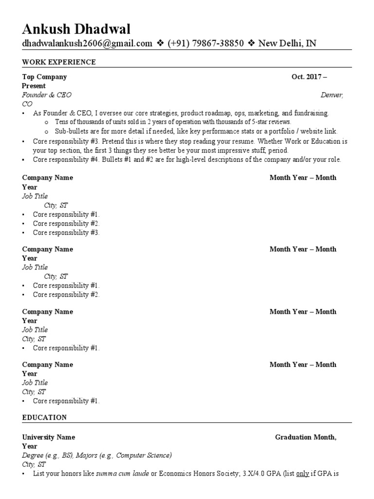 Standard Resume Template | PDF | Career & Growth | Finance & Money ...