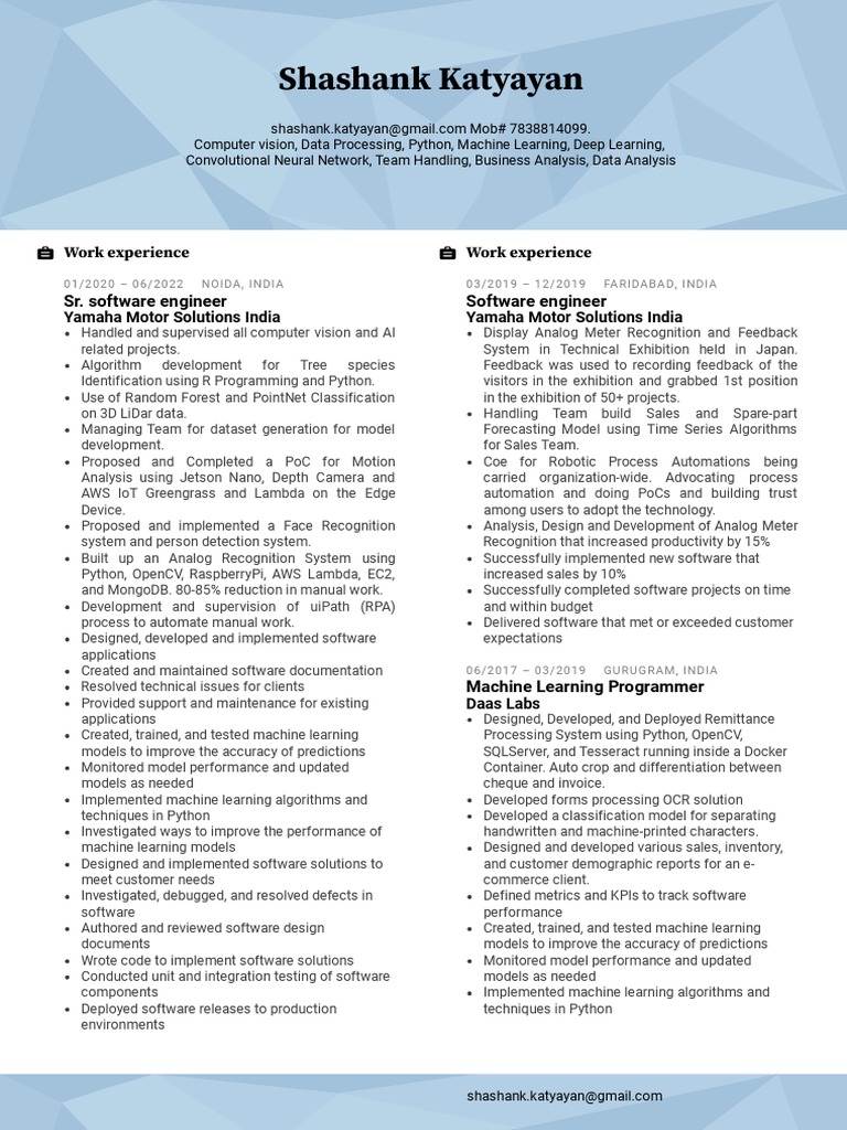Shashank Katyayan: Sr. Software Engineer Software Engineer | PDF | Machine Learning | Software