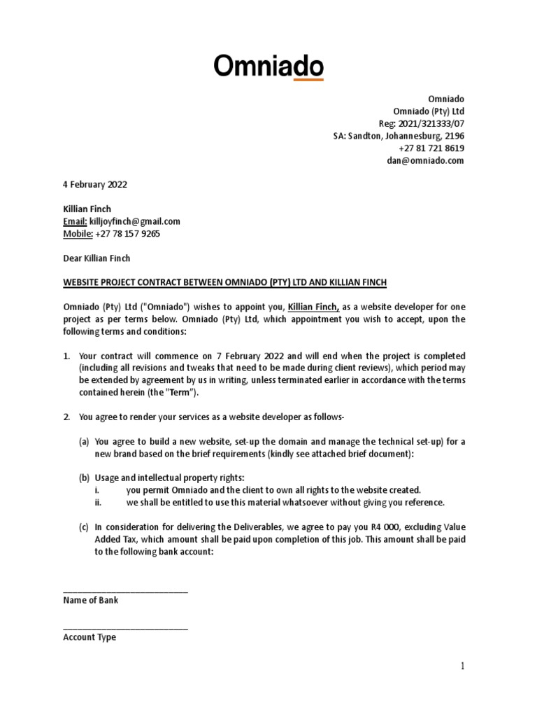 Omniado Agreement Contract - Template | PDF | Business | Common Law