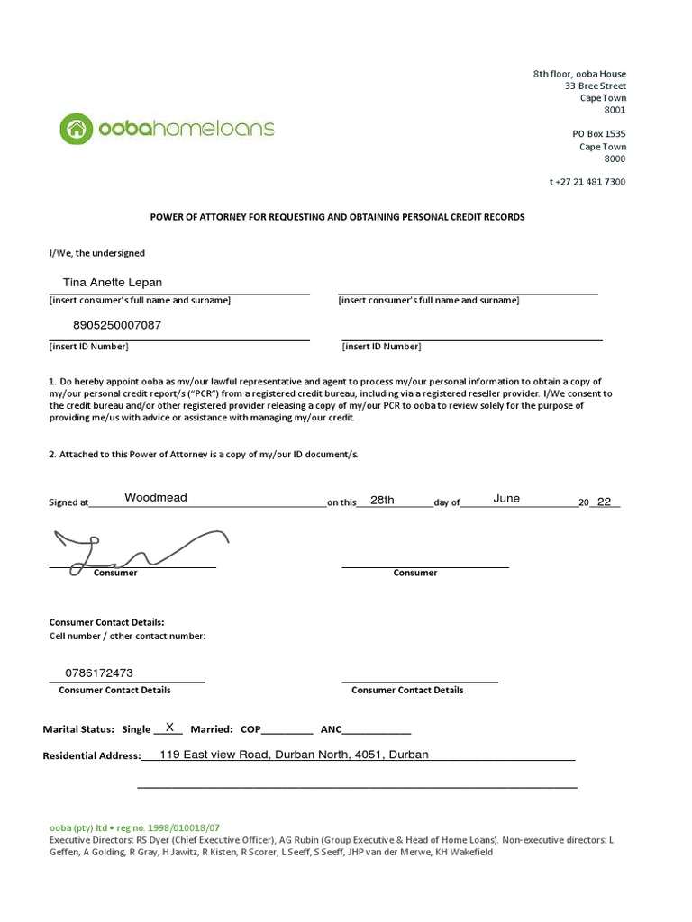 TransUnion Power of Attorney Form - Signed Tina Lepan | PDF | Business ...