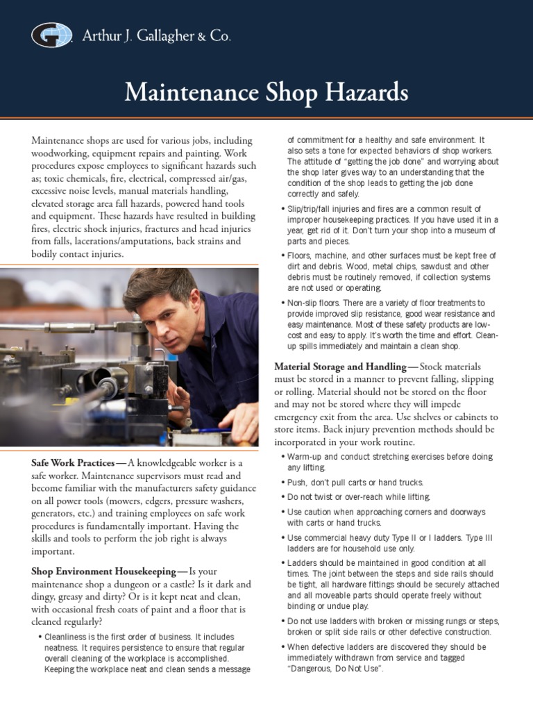 Maintenance Shop Safety Hazards Guide | PDF | Safety | Occupational ...