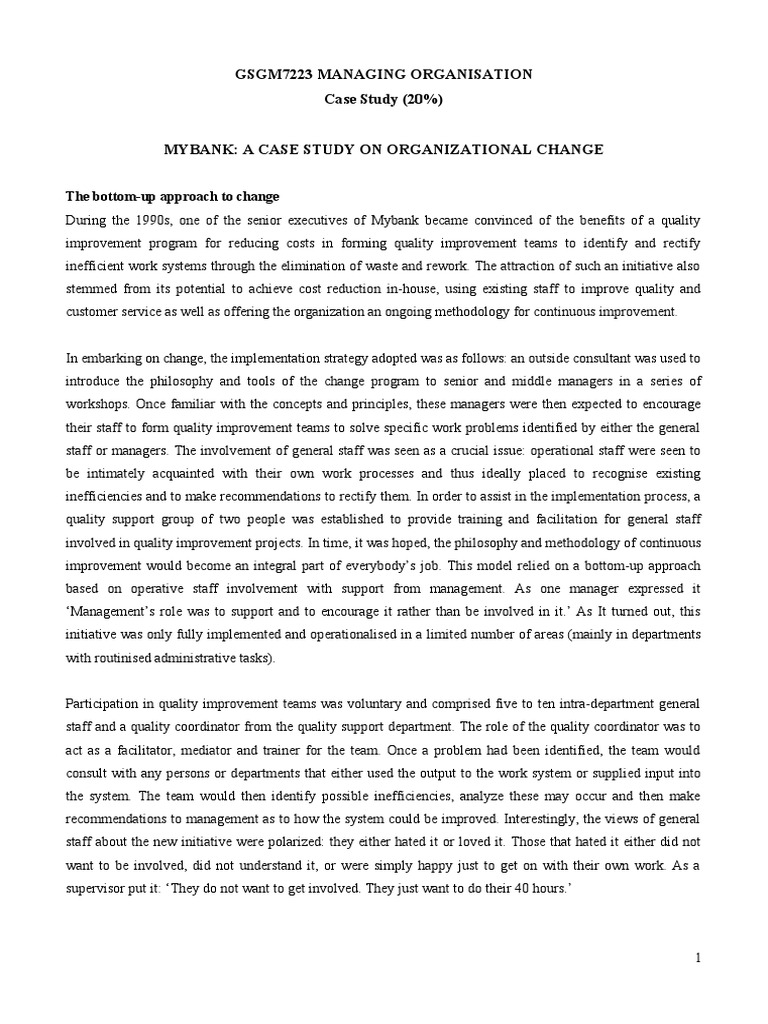 Managing Organisation_MYBANK A CASE STUDY ON ORGANIZATIONAL CHANGE ...
