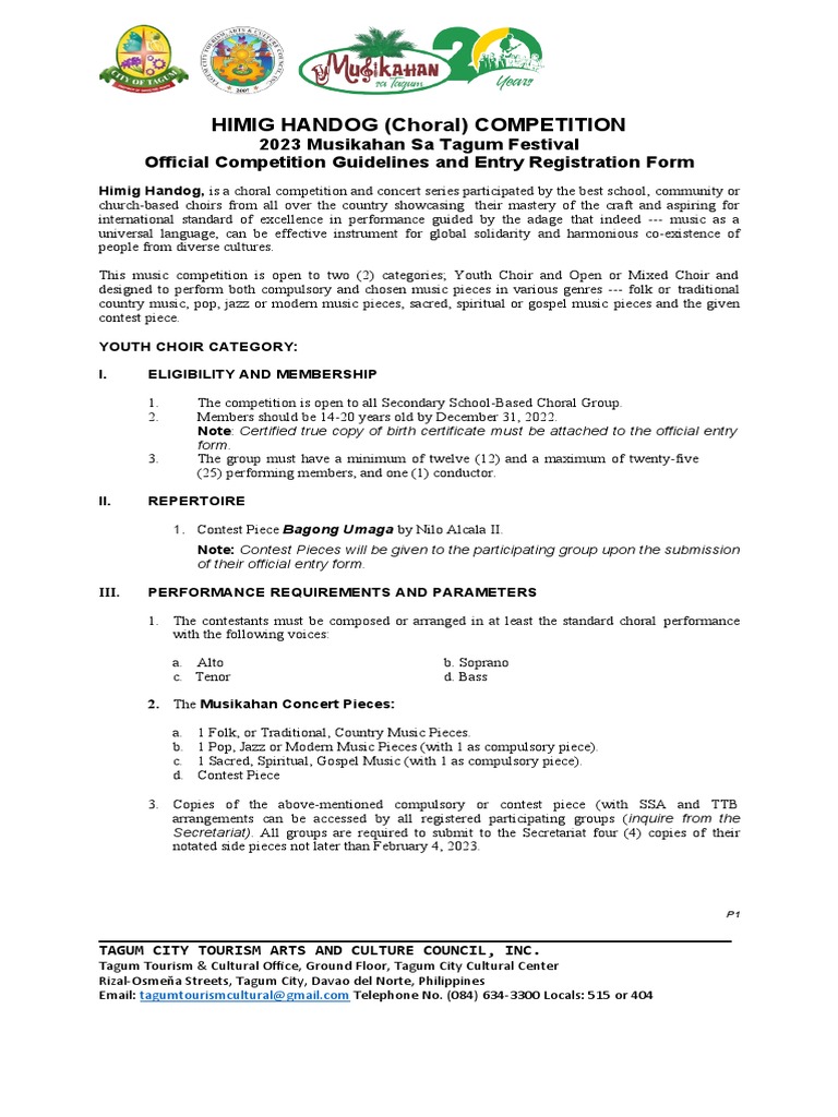 HIMIG HANDOG CHORAL COMPETITION GUIDELINES and ENTRY FORM | PDF | Choir ...