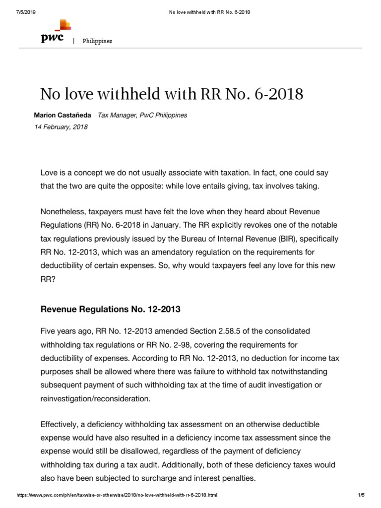 Argument Retroactive Application of RR No. 6-2018 | PDF | Taxes ...