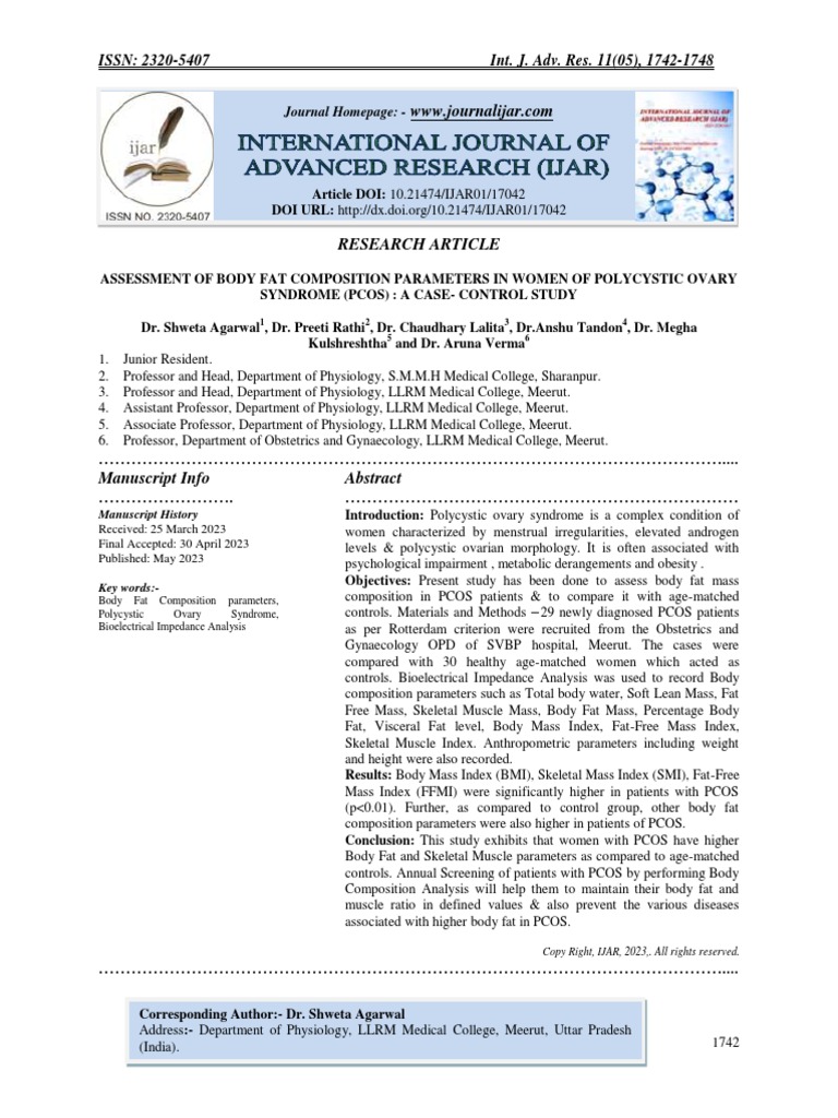 Assessment of Body Fat Composition Parameters in Women of Polycystic ...