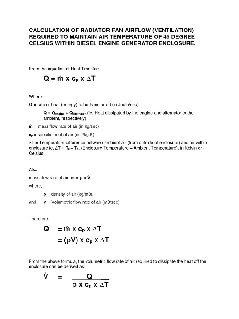 Calculation of Ventilation Airflow - Radiator Cooling Fan CFM | PDF