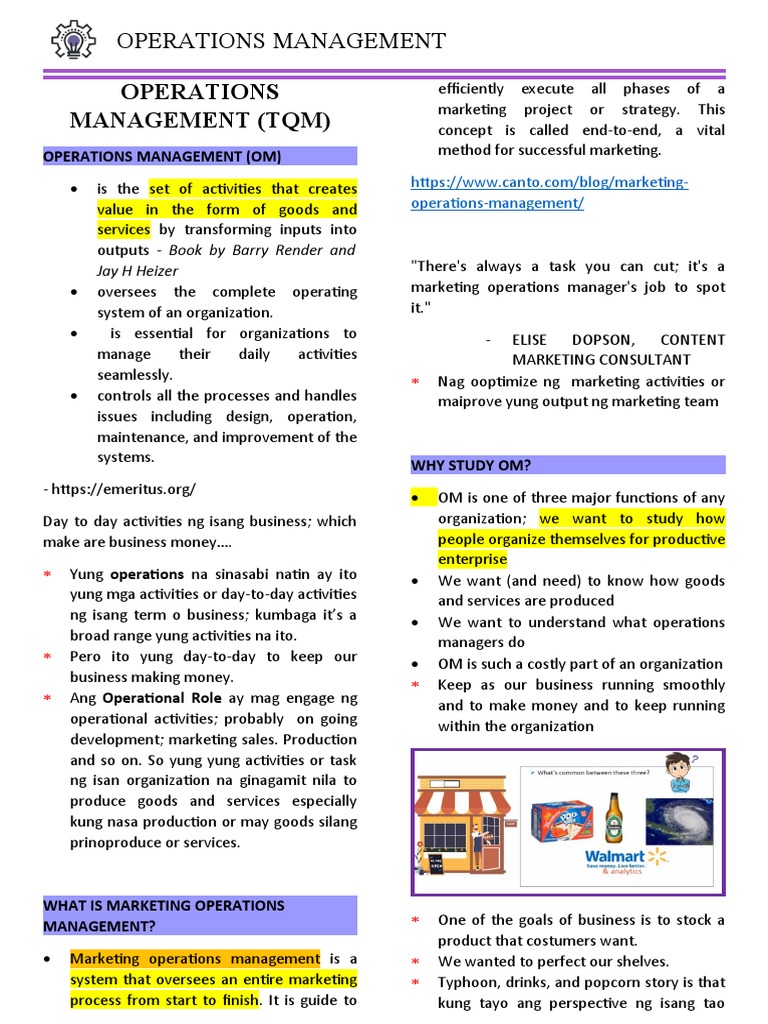 Operations Management (TQM) | PDF