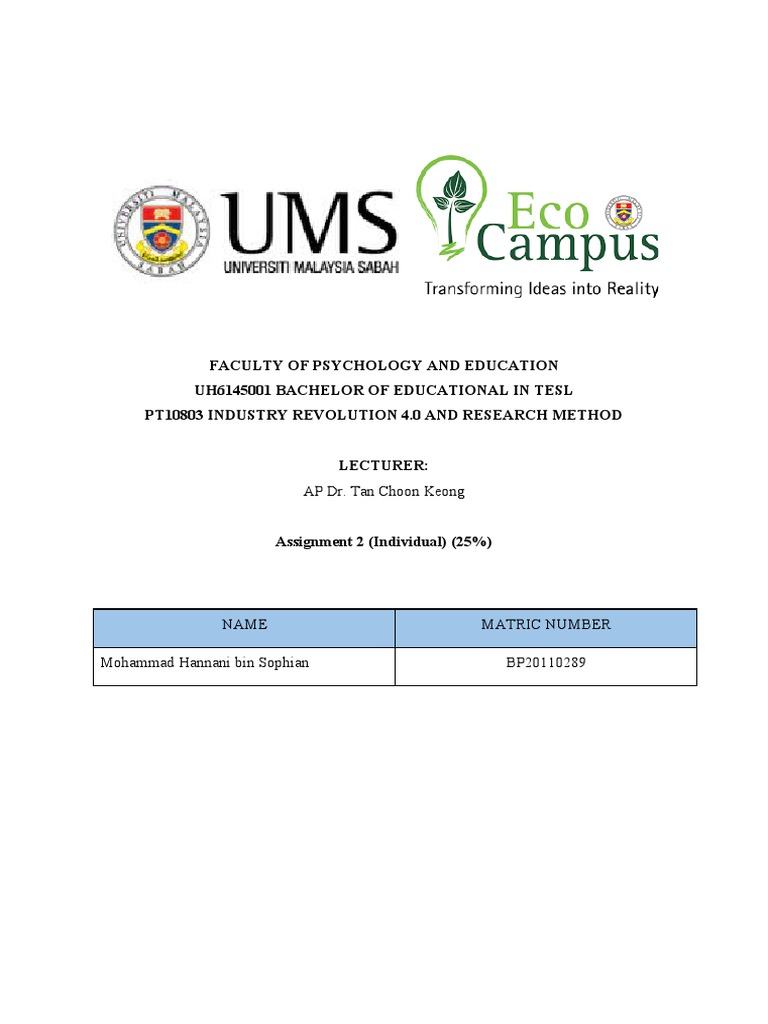 Pt10803 Industry Revolution 4.0 and Research Method (Assignment 2) | PDF