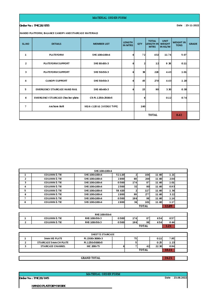 Roof Tie & Angles Ordered | PDF