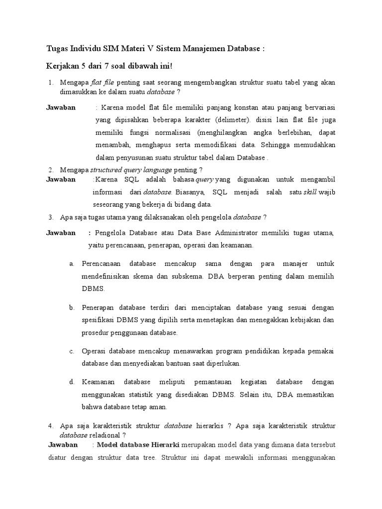 Tugas Individu SIM Materi V Sistem Manajemen Database | PDF