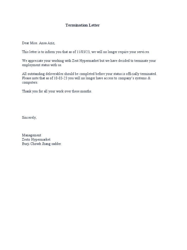 Termination Letter | PDF