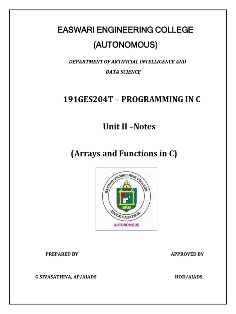 C Programming Arrays And Functions Pdf String Computer Science C Programming Language 0991