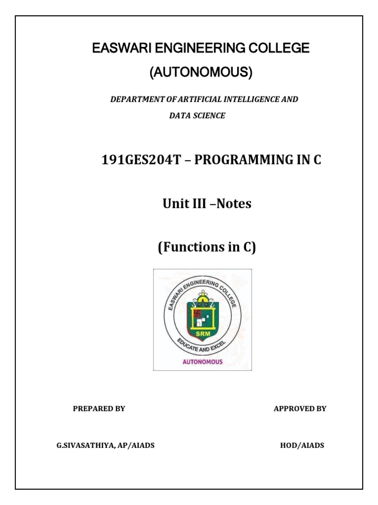 UNIT III Functions | Download Free PDF | Parameter (Computer Programming) | Computer Program