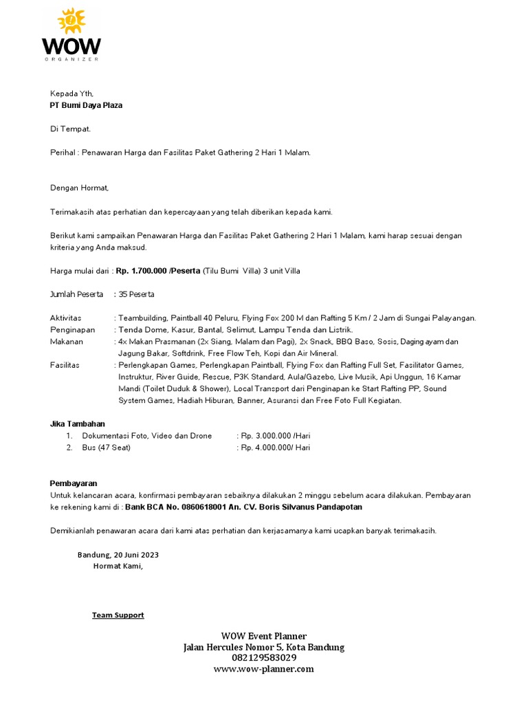 Gathering 2 Hari - CV Tri Jaya | PDF