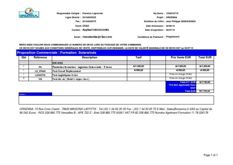 Devis Formation Solarwinds - CFAO | PDF
