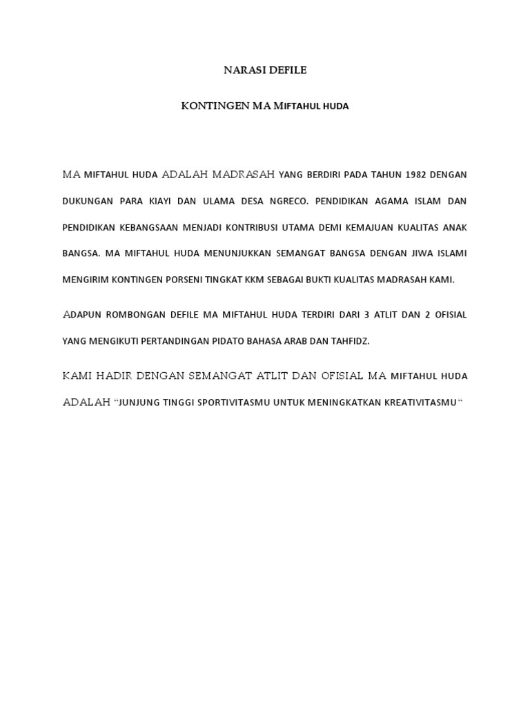 Narasi Defile Mifda | PDF