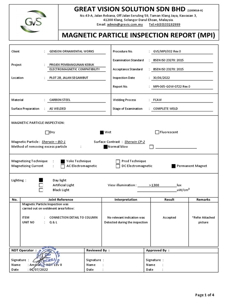 Example of Inspection Report 1 | PDF | Nondestructive Testing | Welding