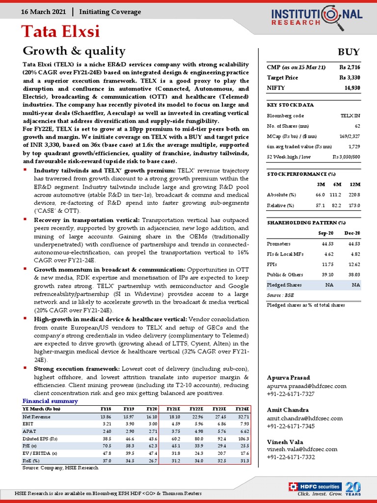 Tata Elxsi - Initiating Coverage - HSIE-202103161136119562073 | PDF ...