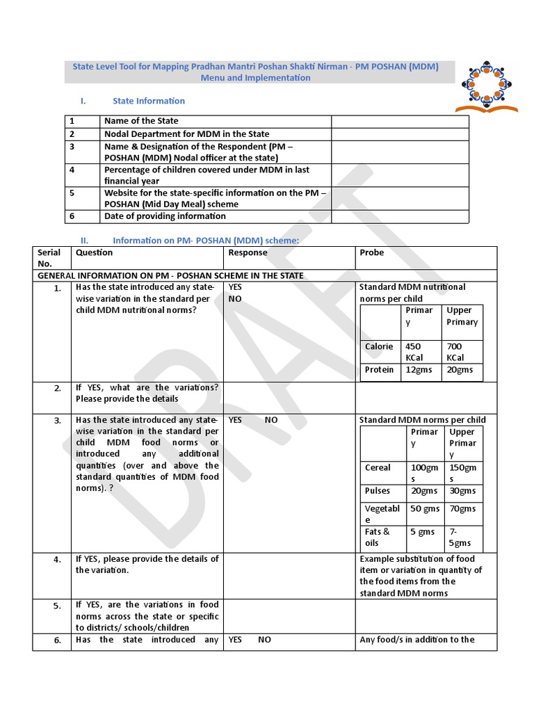 Tool__PM_-_POSHAN__MDM__menu_and_Implementation_Mapping_FV_ (1) | PDF ...