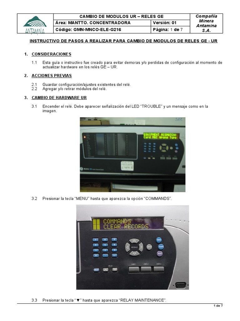 GMN-MNCO-ELE-G216 Cambio de Modulos de Reles UR - GE | PDF
