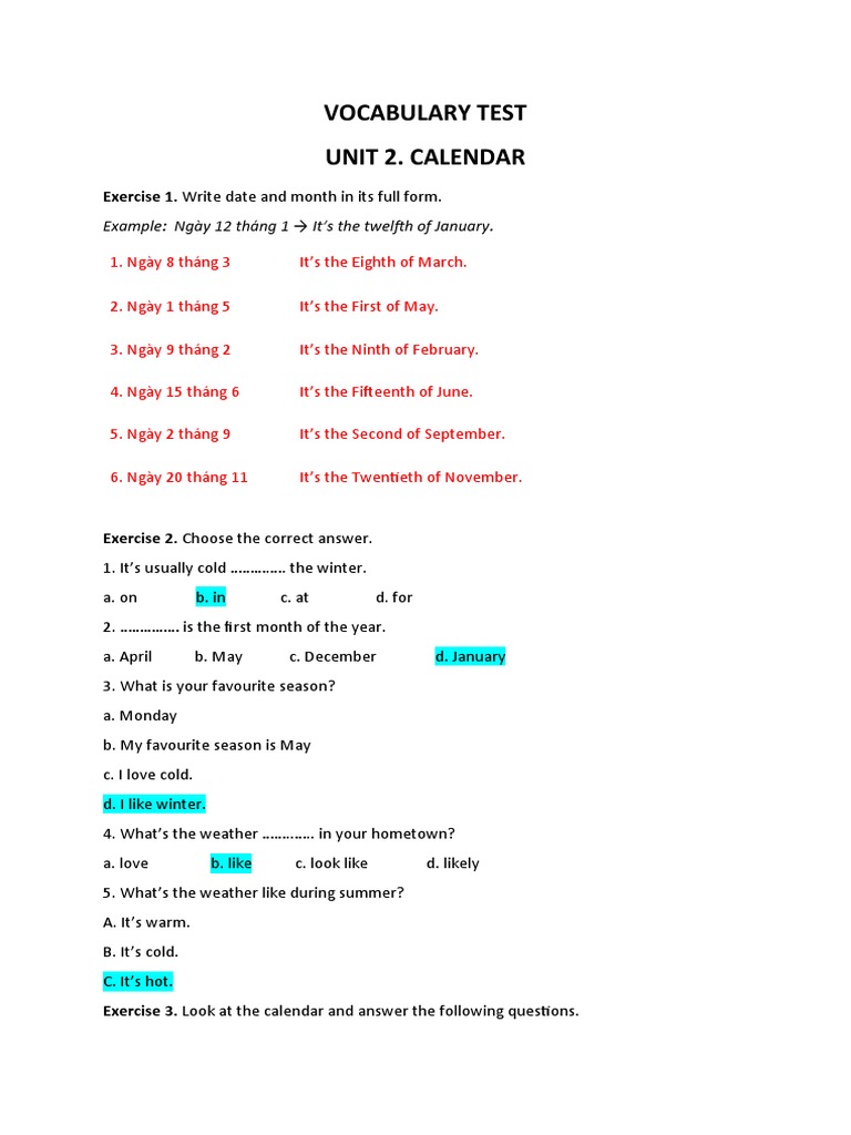 Vocab Test - Unit 2 Answer | PDF