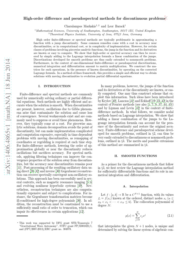 High Order Di Erence And Pseudospectral Methods For Discontinuous Problems Pdf Finite